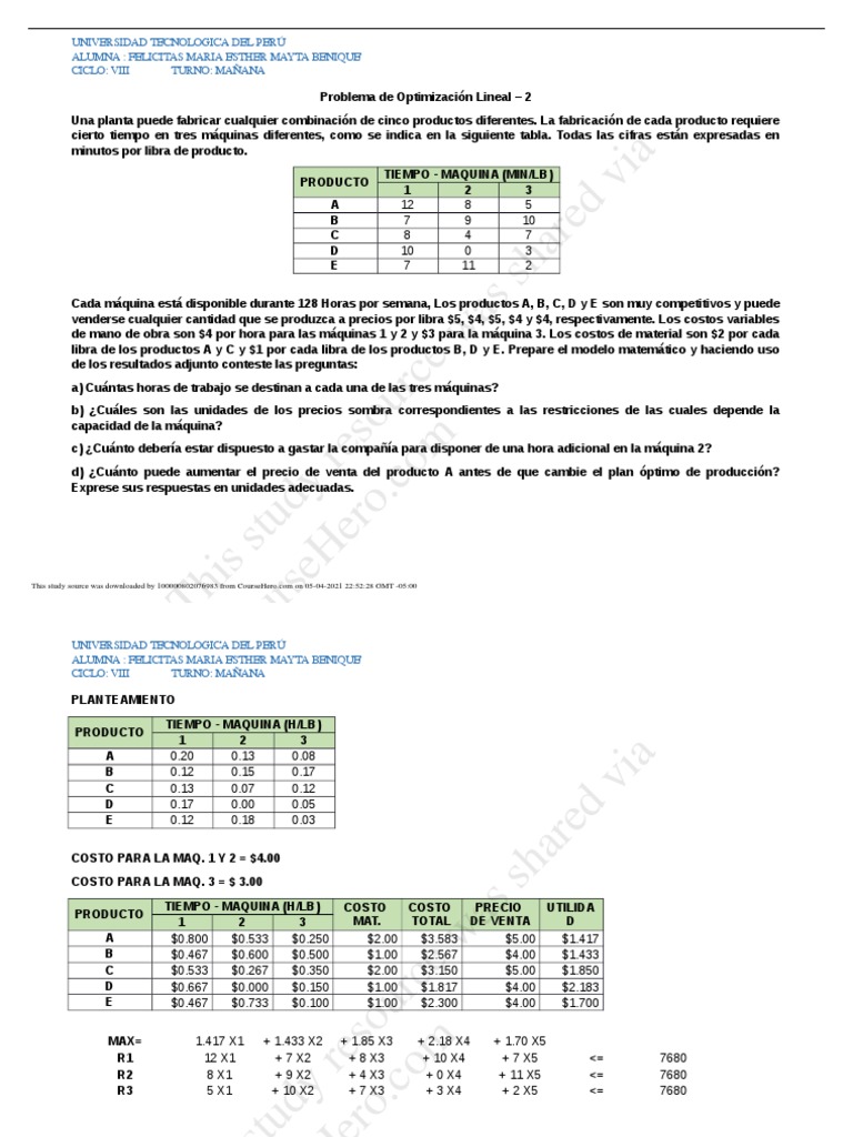 Ejercicio de Optimizacion | PDF