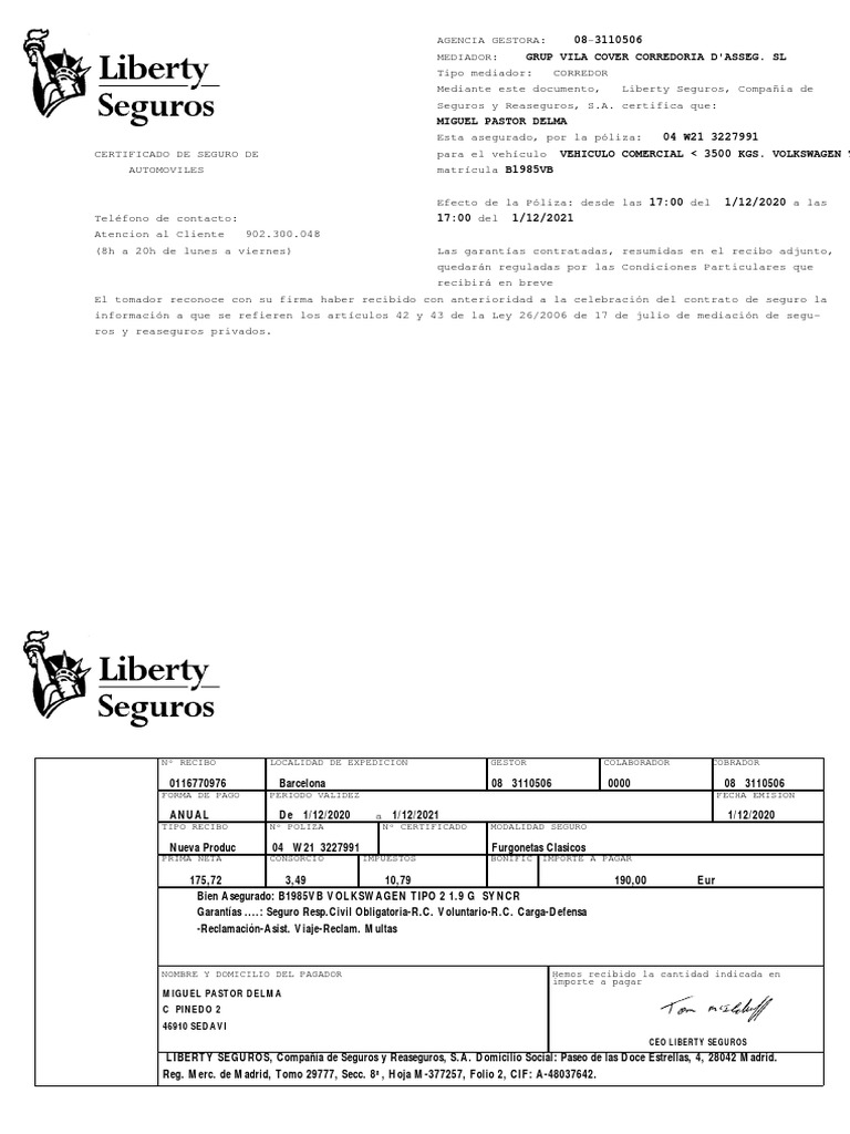 04w213227991 Recibo Poliza | Descargar gratis PDF | Póliza de seguros | Reaseguro