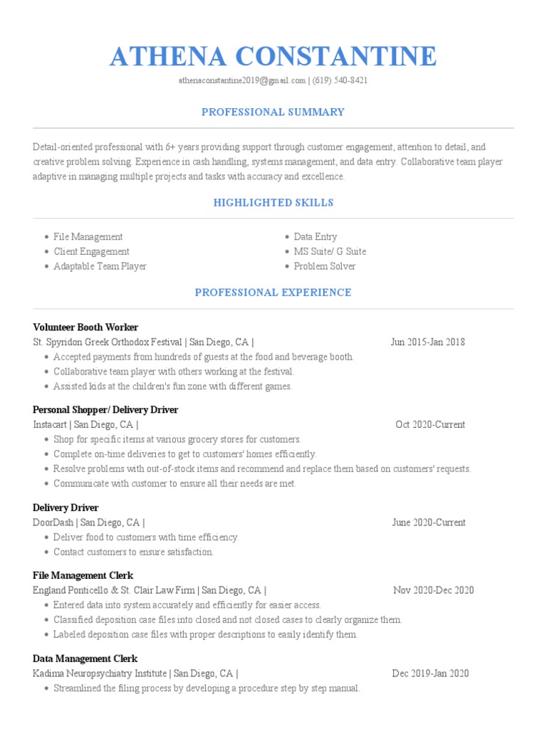 Athena Constantine Resume | PDF | Business | Computing
