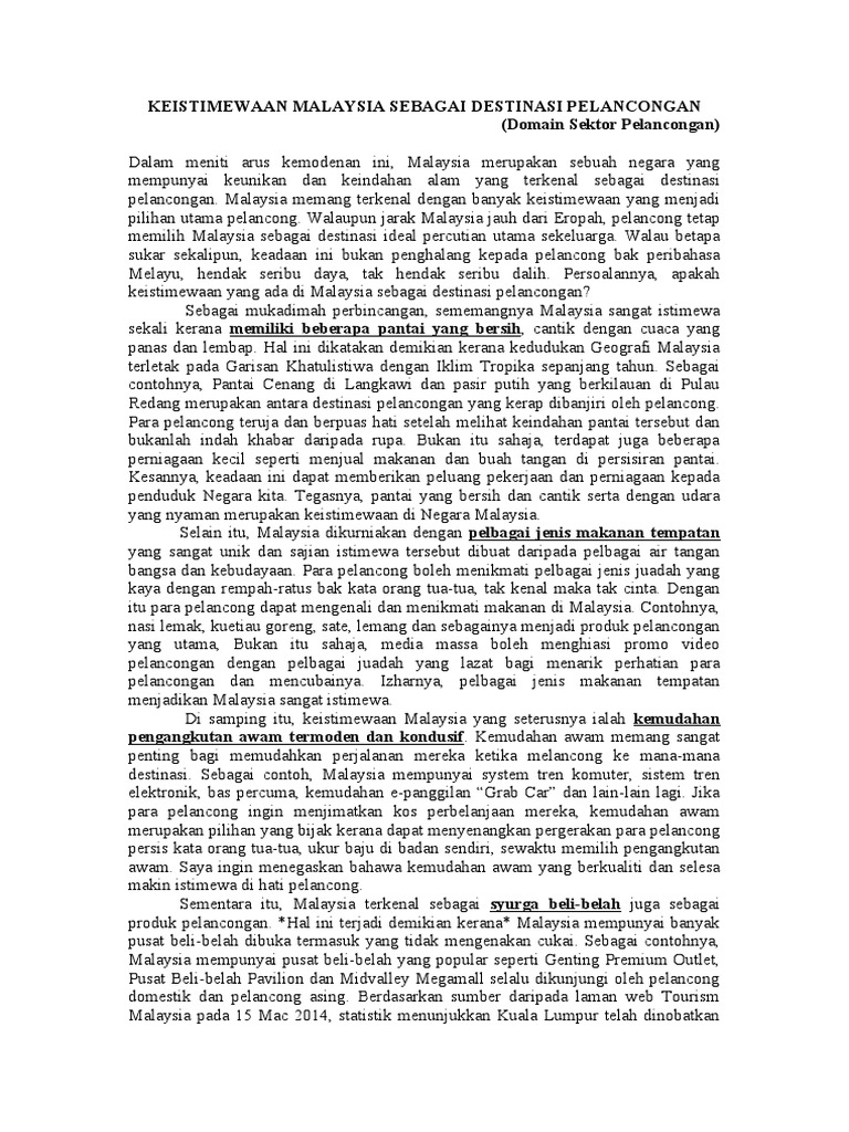 Keistimewaan Malaysia Sebagai Destinasi Pelancongan | PDF | Perjalanan