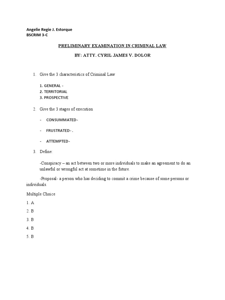 Angelie Regie J. Estorque Bscrim 3-C Preliminary Examination in Criminal Law By: Atty. Cyril ...