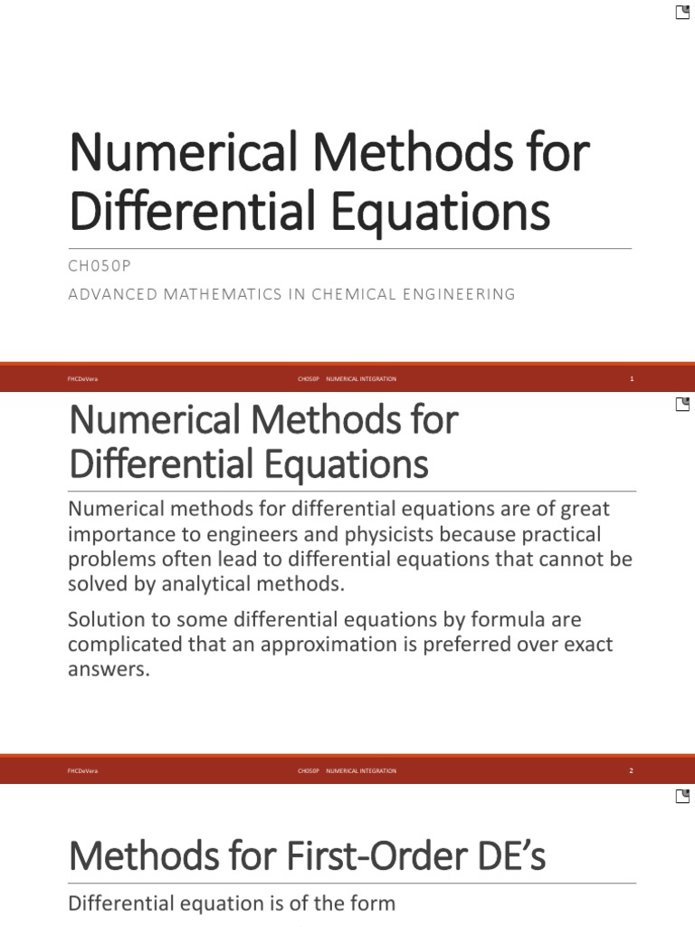 10.1 Numerical Solution of Ordinary Differential Equations | PDF ...
