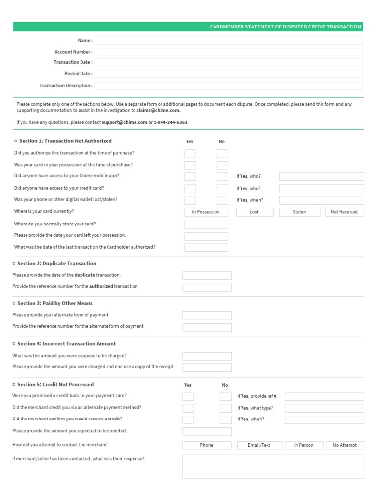 Dispute Form for Credit Transactions | PDF | Financial Transaction ...