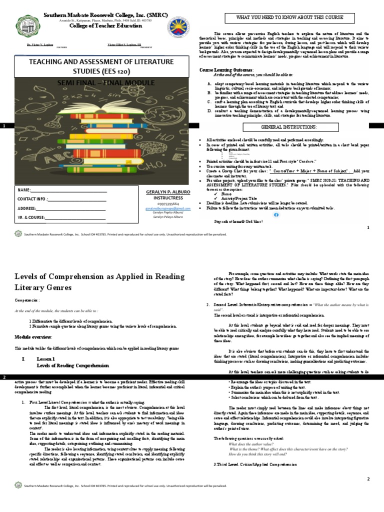 Teaching Assessment of Literature Studies Midterm | PDF | Reading ...