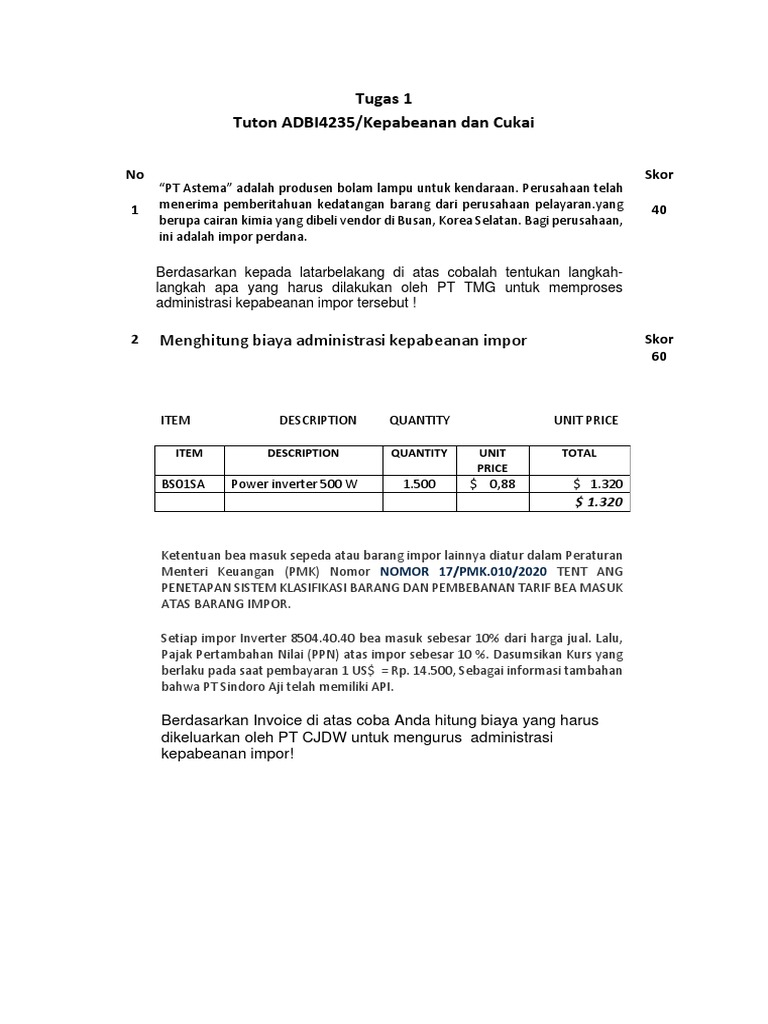 Tugas 1 - Kepabean&Cukai - I Kadek Duta Dhananjaya 042269348 | PDF | Pengelolaan Keuangan & Uang