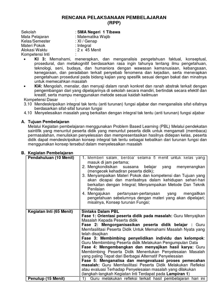 RPP Terbaru PBL | PDF | Seni | Sains & Matematika