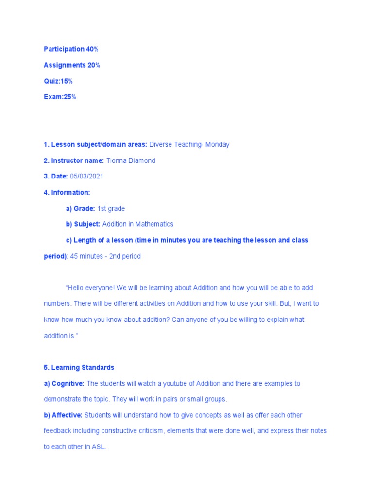 Di Lesson Plan | PDF | Attention | Teachers