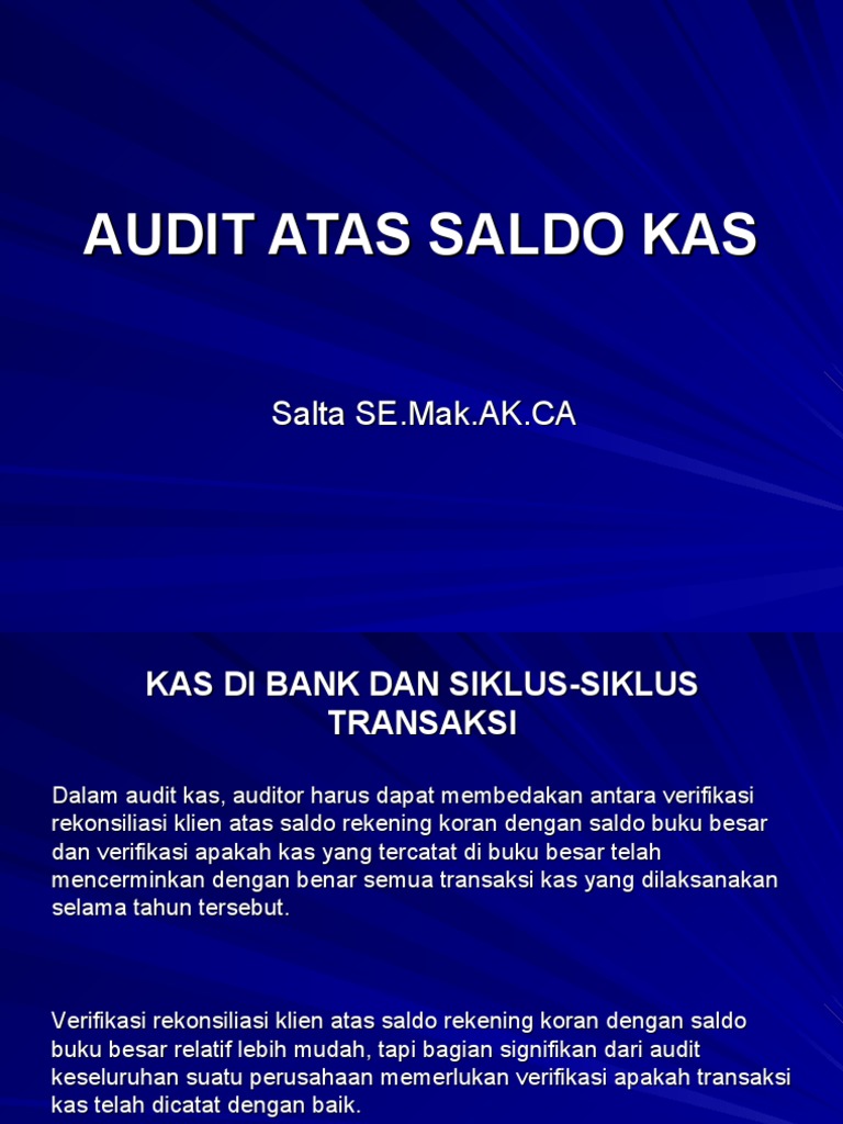 Chapter 17. AUDIT ATAS SALDO KAS | PDF