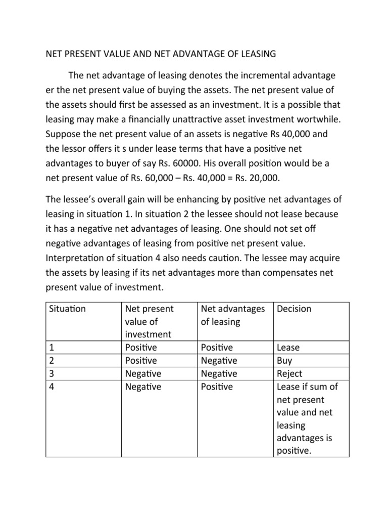 Net Present Value and Net Advantage of Leasing | Download Free PDF ...