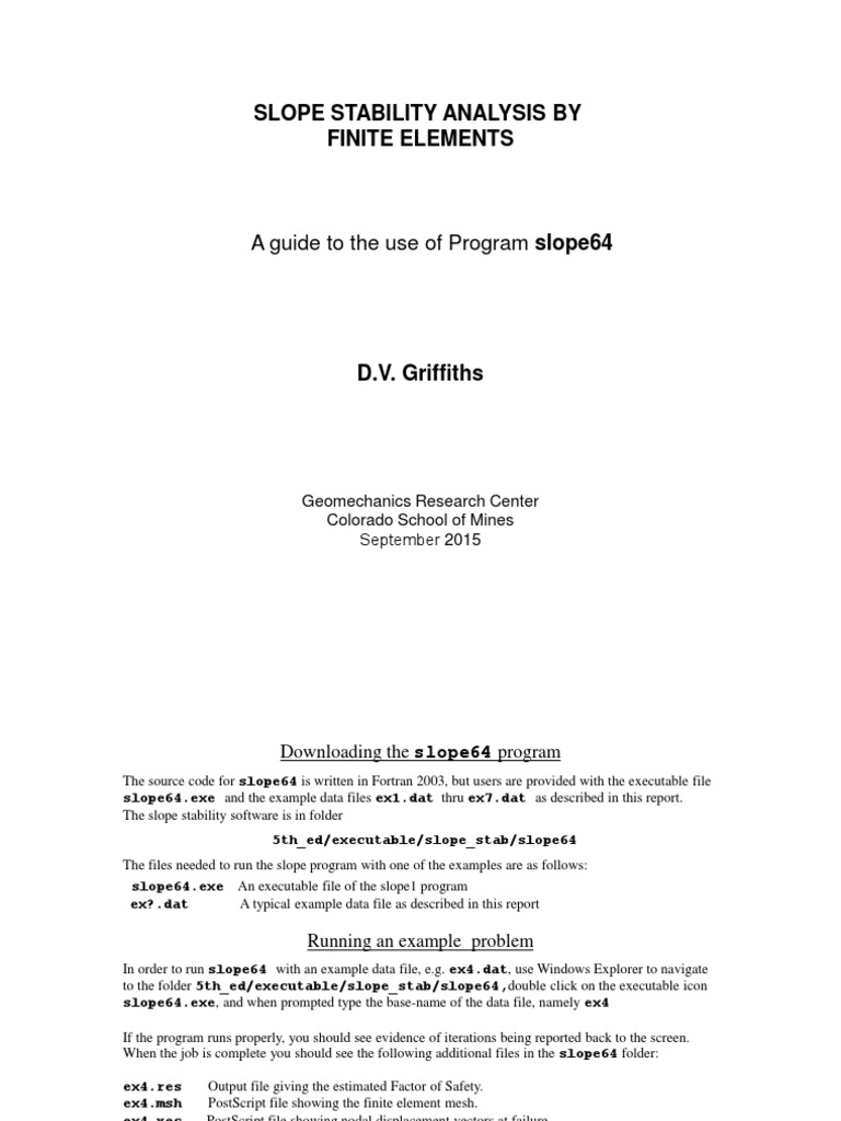 Slope Stability Analysis by Finite Elements: A Guide To The Use of Program Slope64 | PDF ...