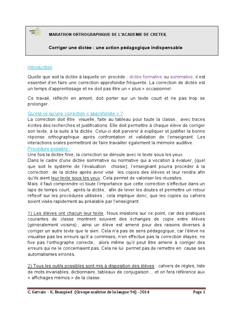 Correction de dictée : méthode efficace | PDF | Orthographie | Dictionnaire
