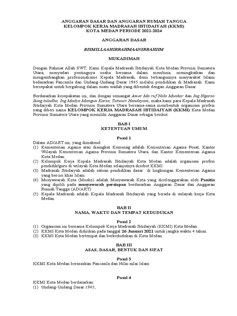 AD/ART KKMI Kota Medan 2021-2024 | PDF