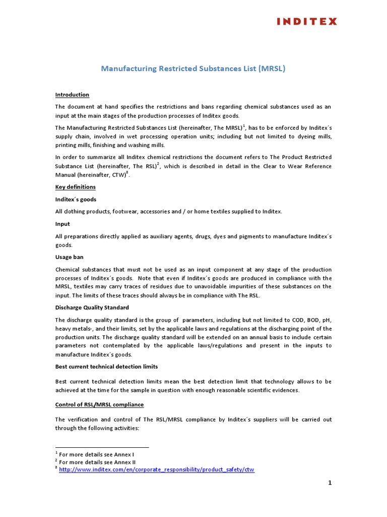 Manufacturing Restricted Substances List (MRSL) | PDF | Dye | Chemical ...