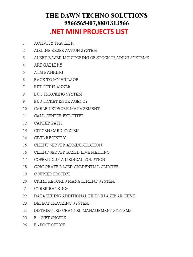 Net Mini Projects List | PDF | Information Technology | Service Industries
