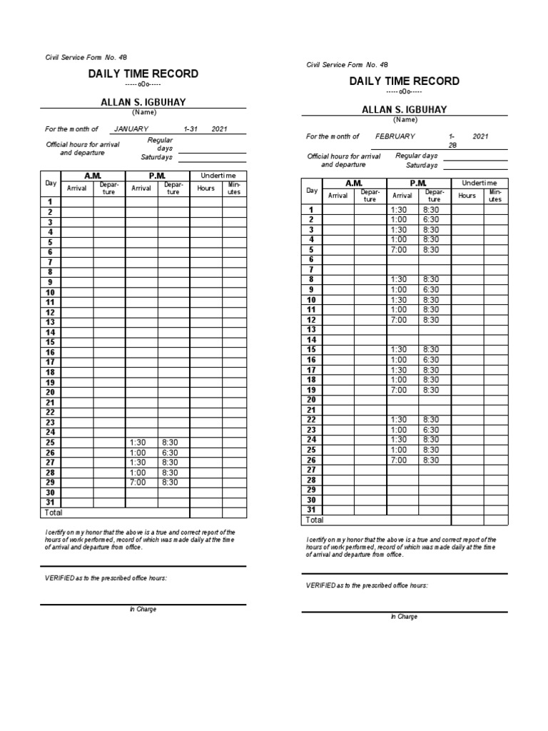 Daily Time Record Daily Time Record: Allan S. Igbuhay Allan S. Igbuhay ...