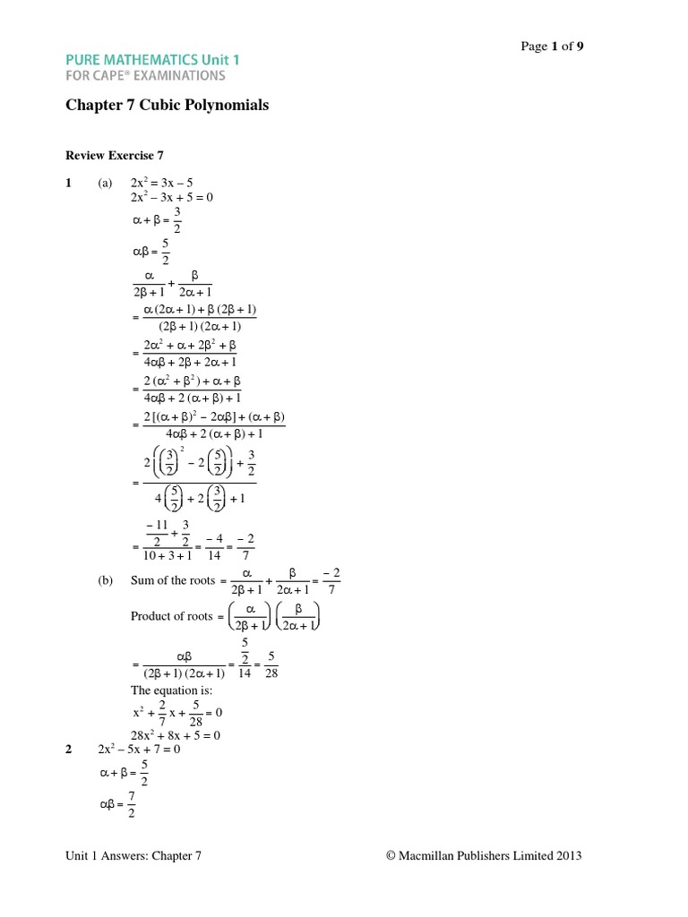 Cubic Polynomials Chapter 7 Answers | PDF | Algebra | Mathematical Objects