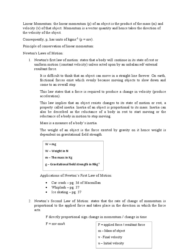 Linear Momentum and Newton's Laws of Motion (p=mv | PDF | Newton's Laws ...