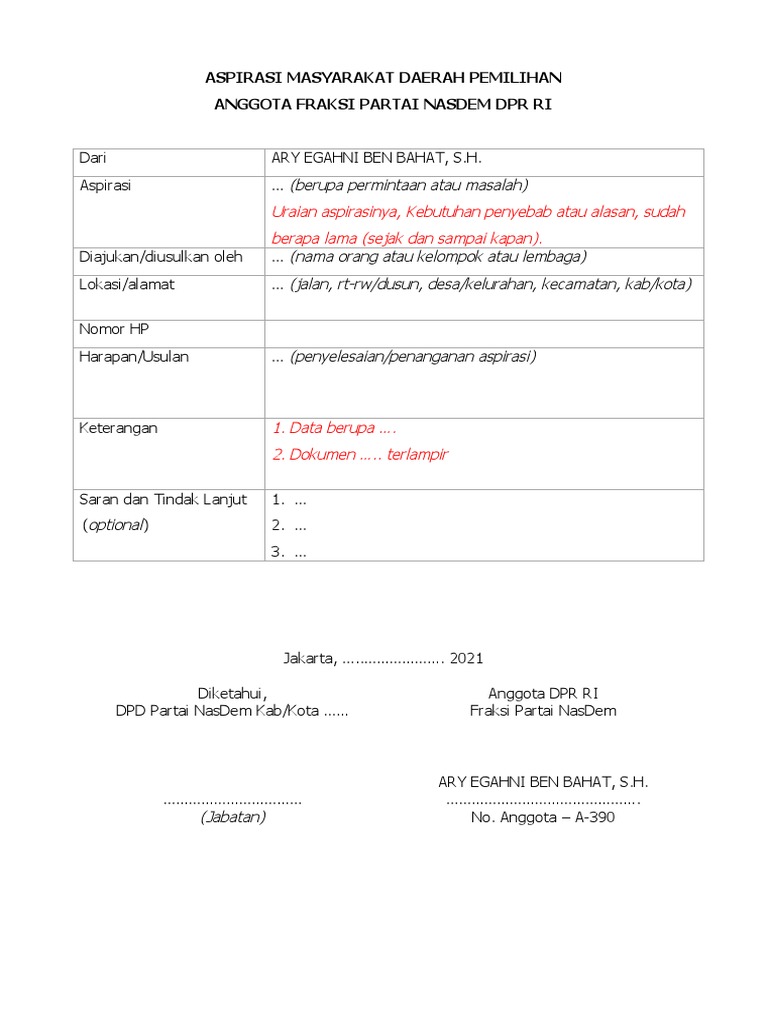 Format Aspirasi Masyarakat | PDF