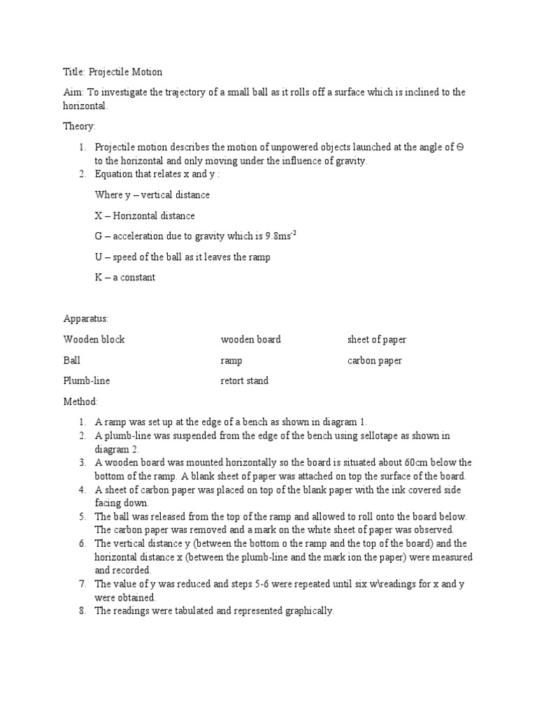 Projectile Motion Lab Experiment | PDF | Classical Mechanics | Physical ...