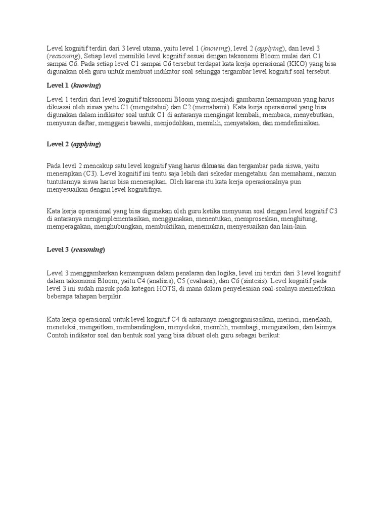 Level Kognitif Terdiri Dari 3 Level Utama | PDF