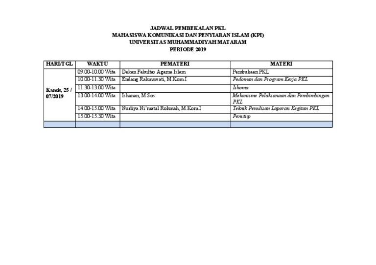 Jadwal Pembekalan PKL | PDF | Sains & Matematika