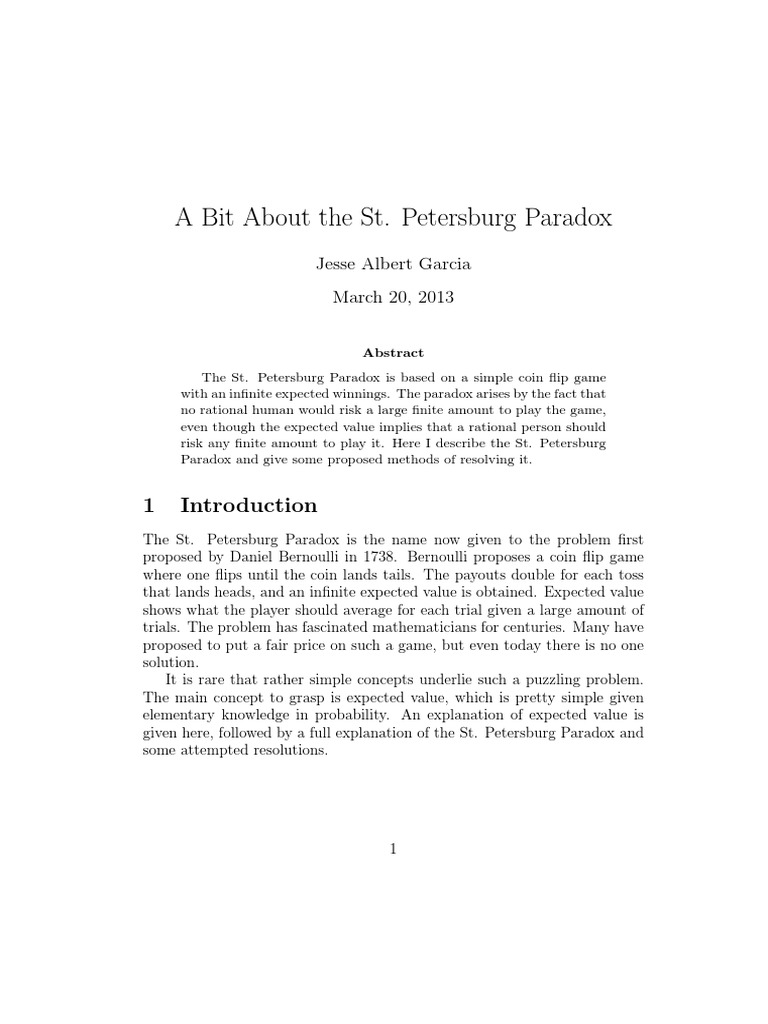 St. Petersburg Paradox | PDF | Expected Value | Probability