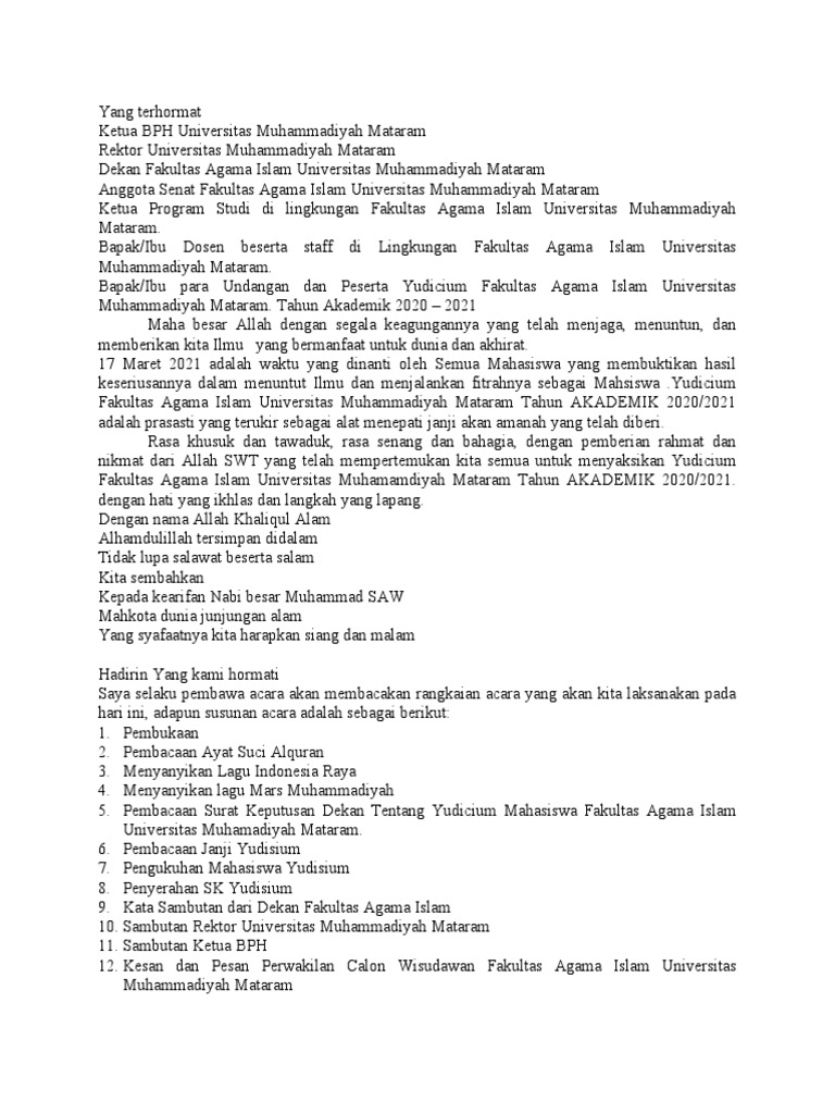 Naskah MC Yudisium 2021 | PDF