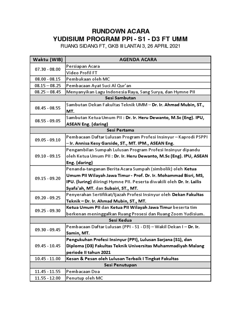 Rundown Acara Yudisium Periode 2 TH 2021 | PDF
