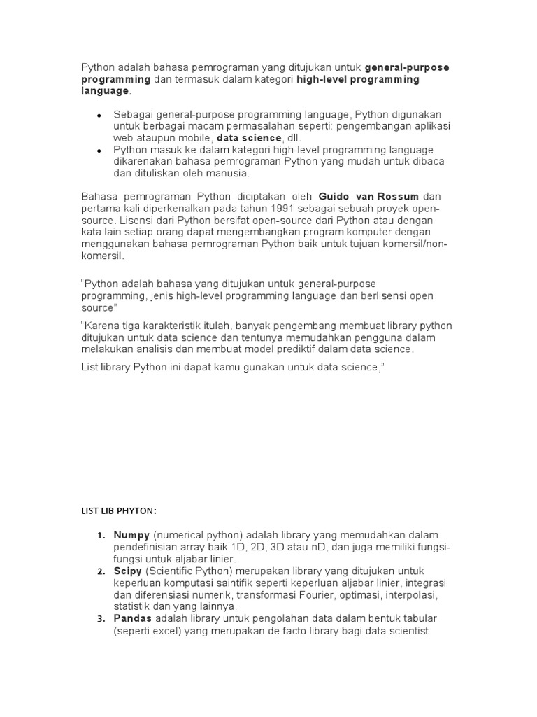 Python Adalah Bahasa Pemrograman Yang Ditujukan Un | PDF | Karier ...