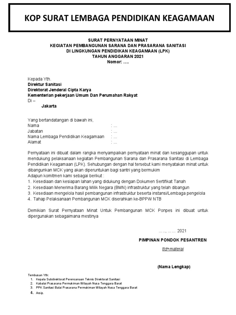Contoh Format Surat Minat LPK | PDF