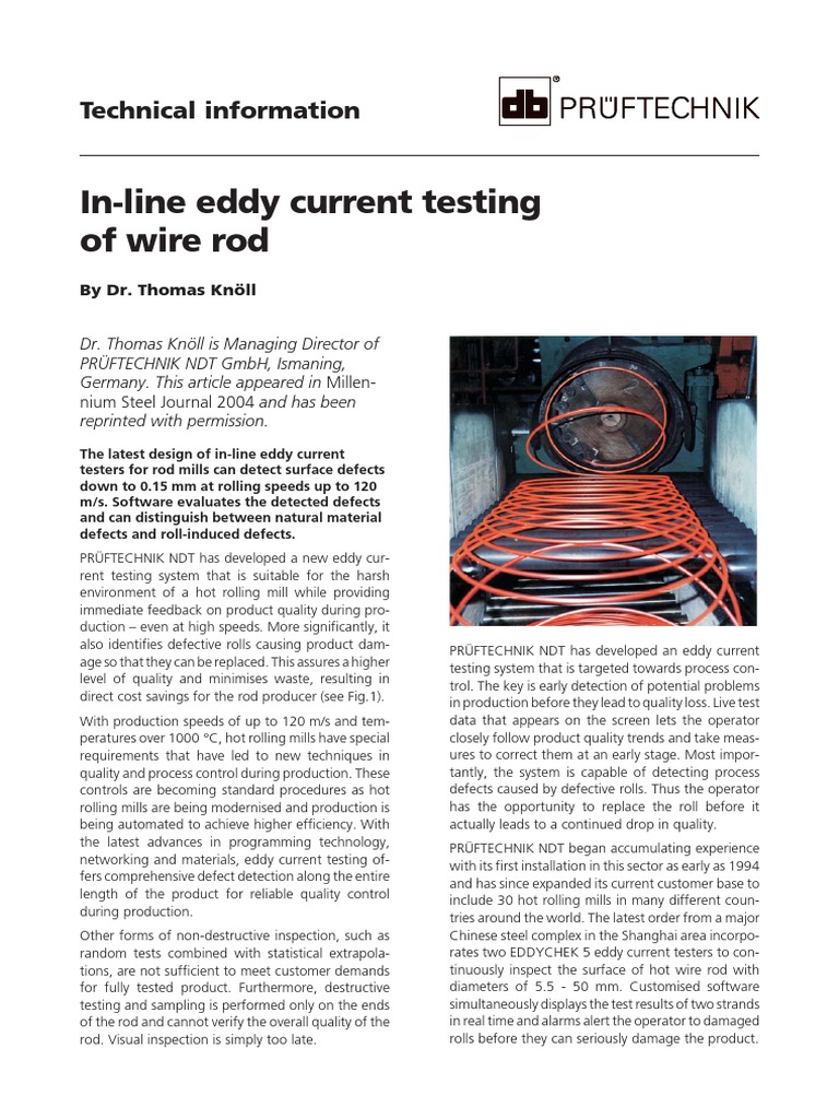 In-Line Eddy Current Testing of Wire Rod: Technical Information | PDF ...