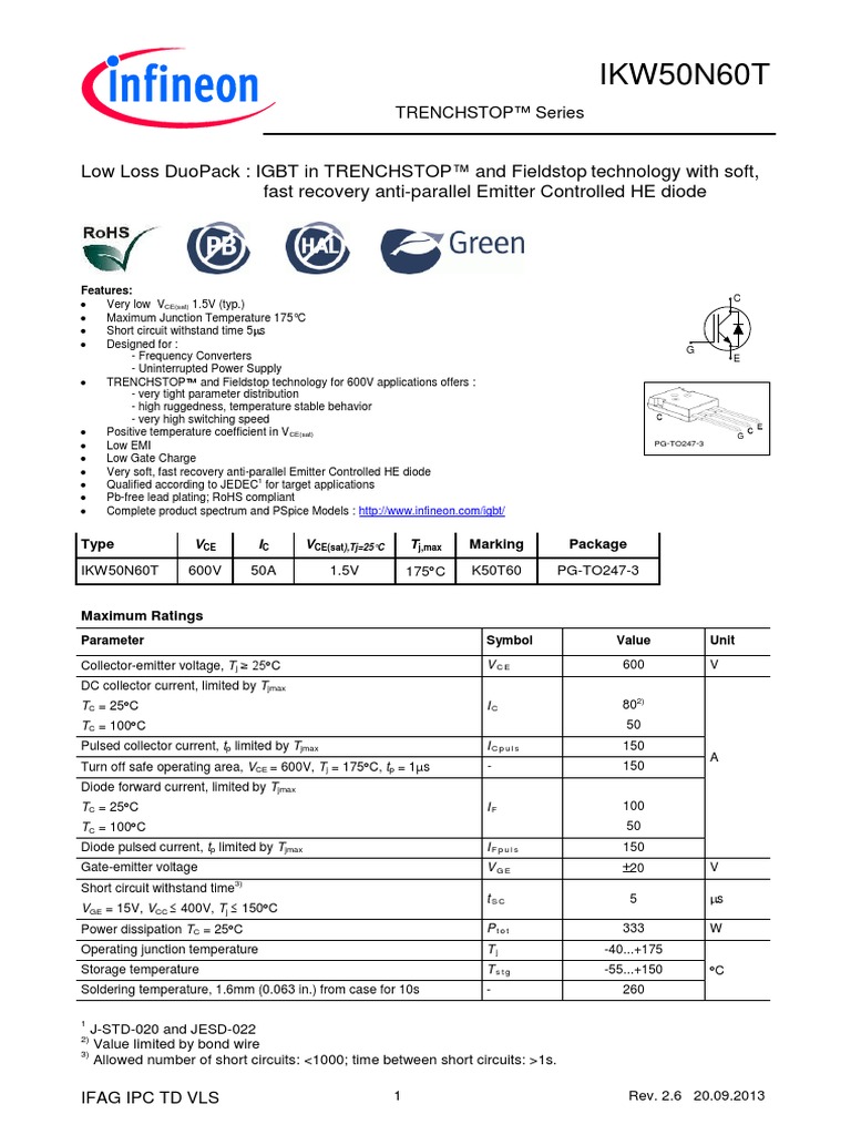 K50T60 Infineon | PDF | Diode | Bipolar Junction Transistor