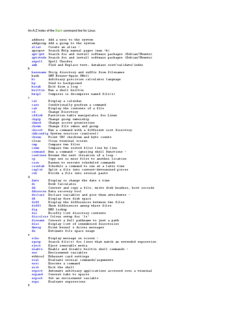 The Bash Command Line Cheat Sheet A Concise Reference To Common Linux Commands And Their Usage 