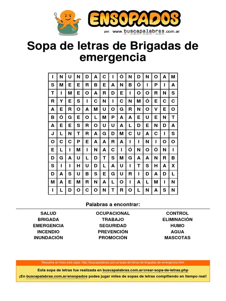 Sopa de Letras de Brigadas de Emergencia | PDF | Incendios | Bienestar