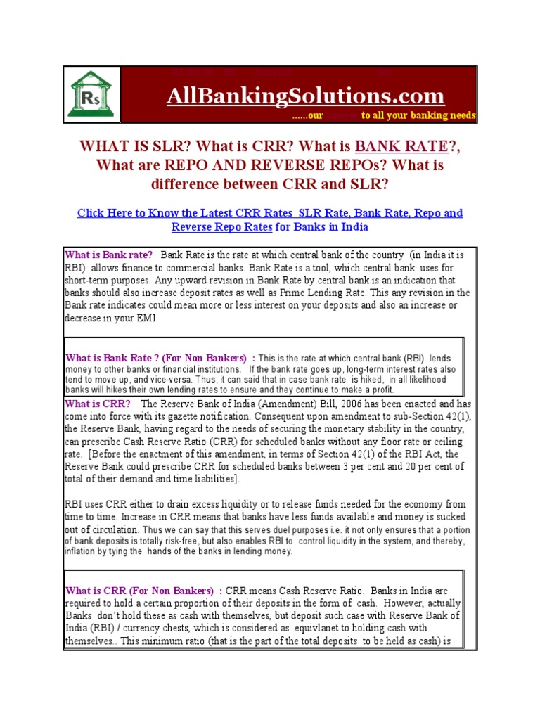 Repo Rate | PDF | Reserve Bank Of India | Banks