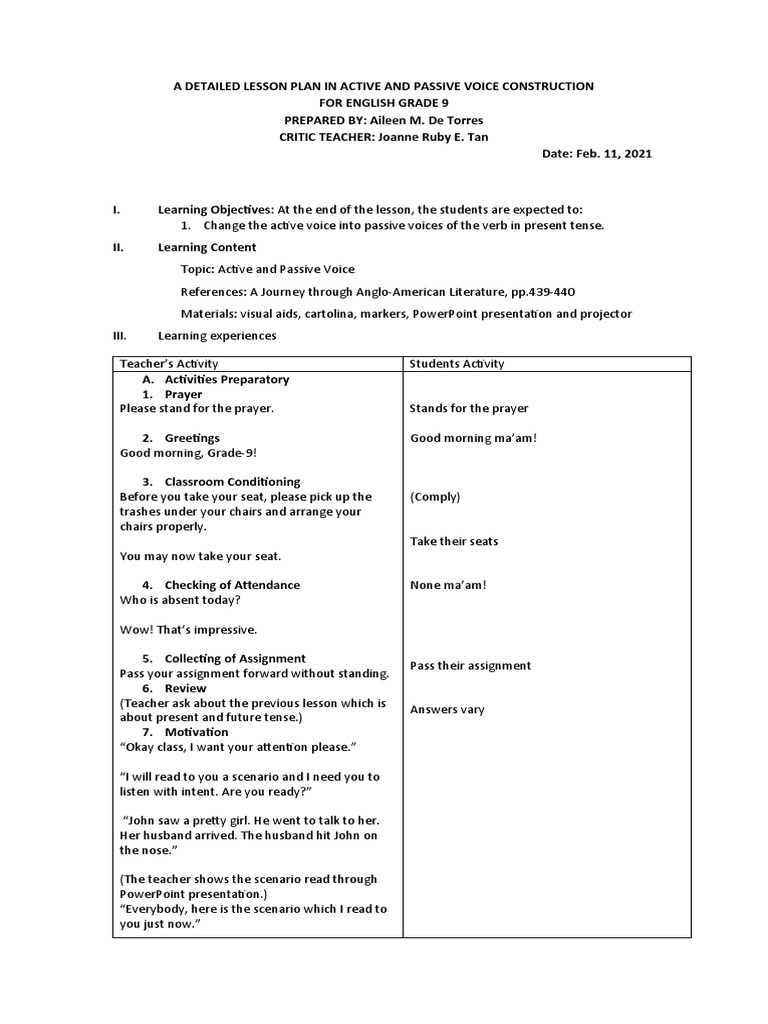ACTIVE AND PASSIVE VOICE CONSTRUCTION Present and Future | Download ...