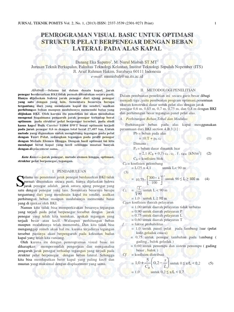 Jurnal - Pemrograman Visual Basic Untuk Optimasi Struktur Pelat Berpenegar Dengan Beban Lateral ...