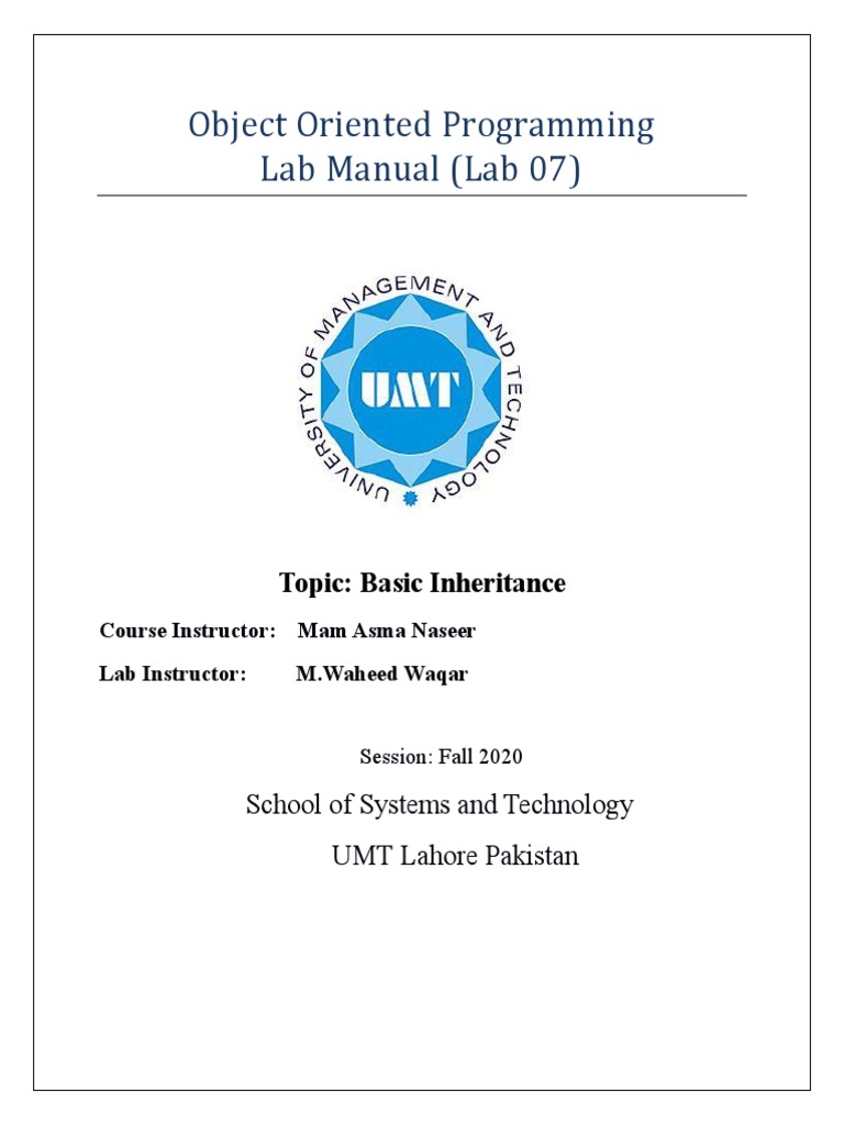 Object Oriented Programming Lab Manual Lab 07 Topic Basic Inheritance Pdf Constructor 4632