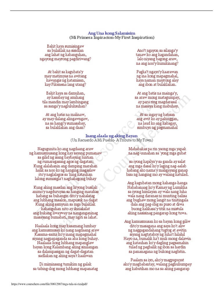 Mga Tula Ni Rizal | PDF