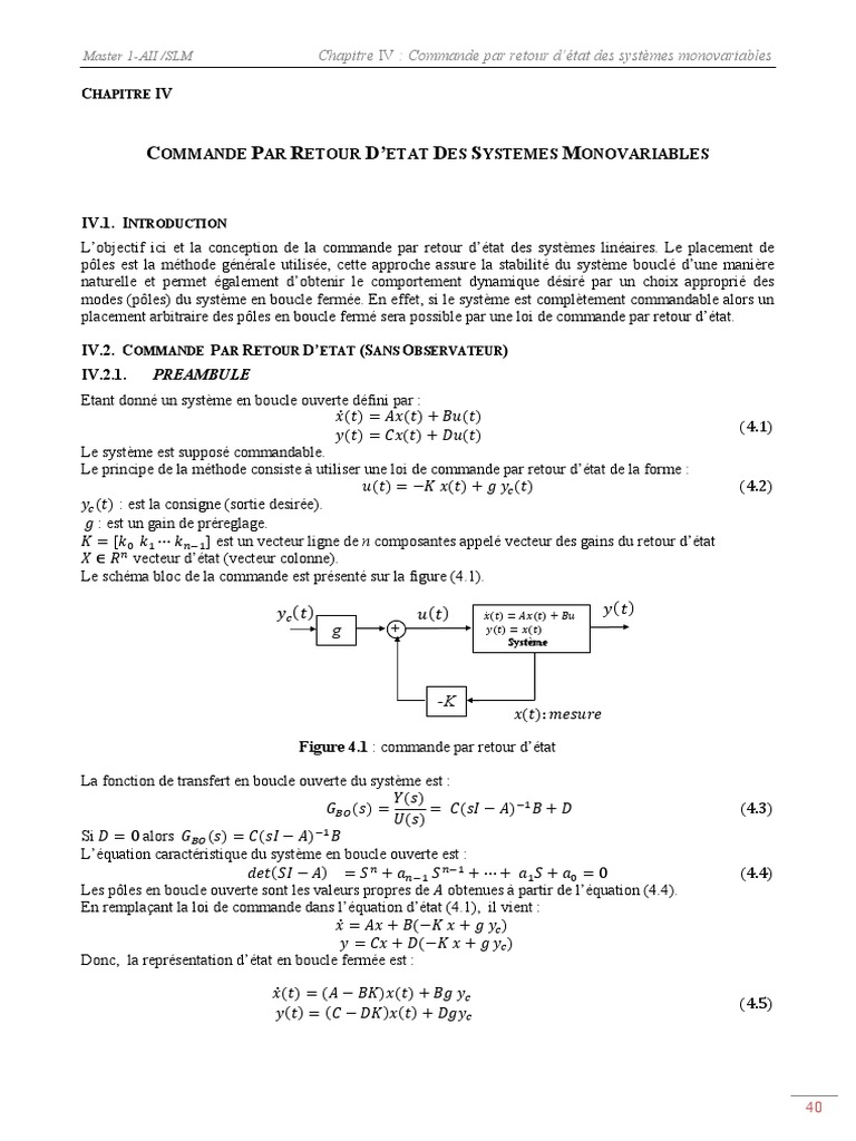 CHAPITRE IV - SLM - Commande Par Retour D'état Des Systèmes SISO | PDF | Enseignement des ...