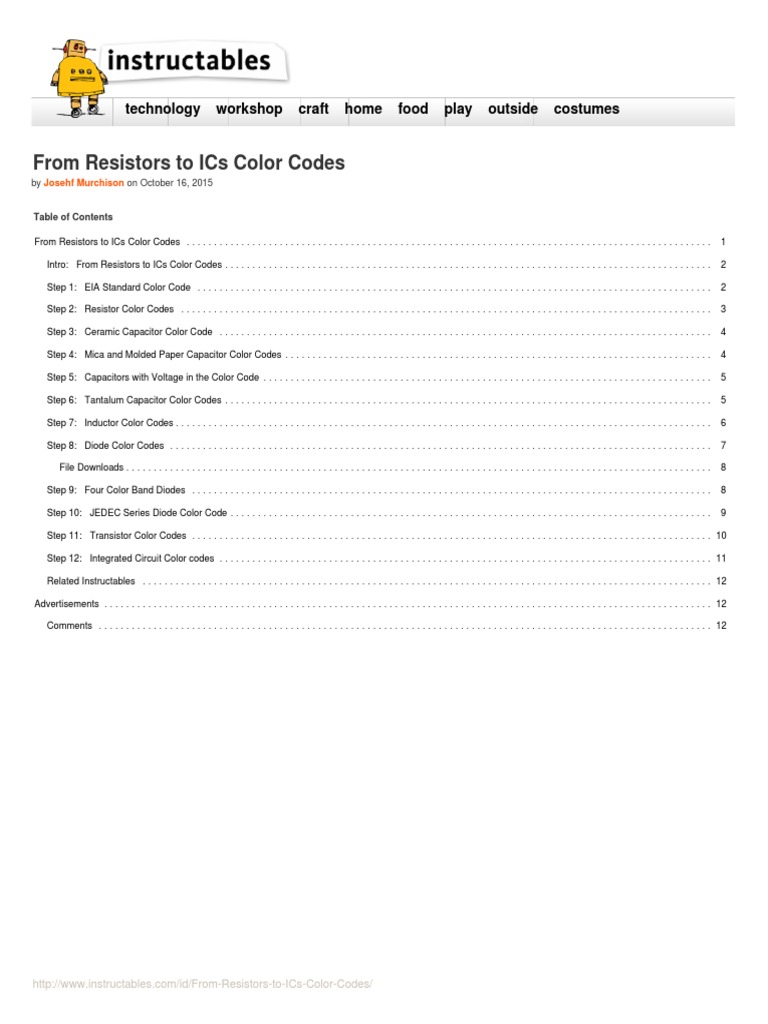 Resistors To ICs Color Codes | PDF | Capacitor | Resistor
