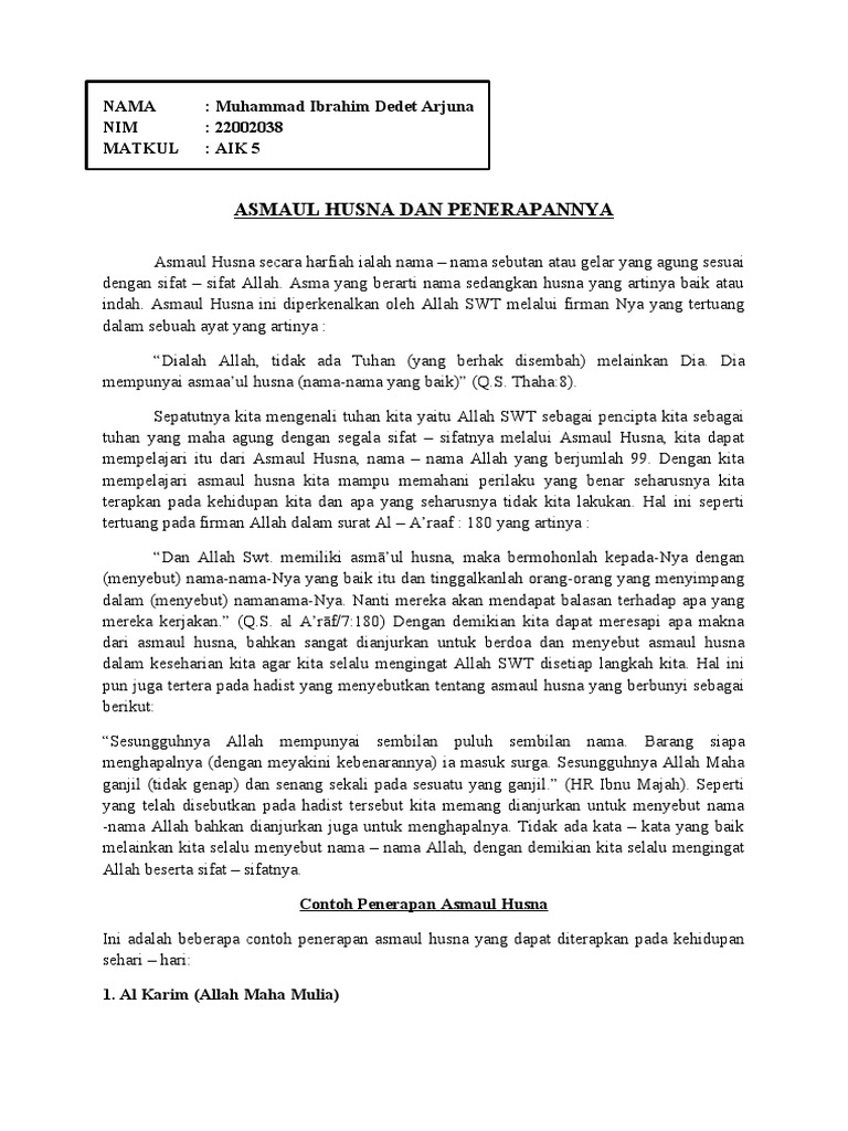 Penerapan Asmaul Husna dalam Kehidupan | PDF | Agama & Spiritualitas