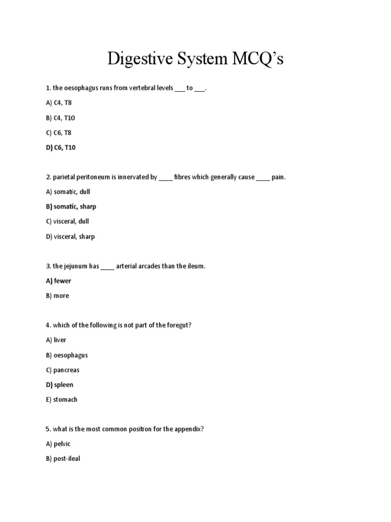 The Digestive System MCQS | PDF | Science & Mathematics