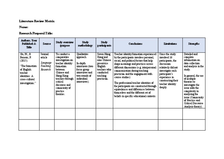 Lit Review Matrix (SAMPLE) | PDF | Qualitative Research | Analysis