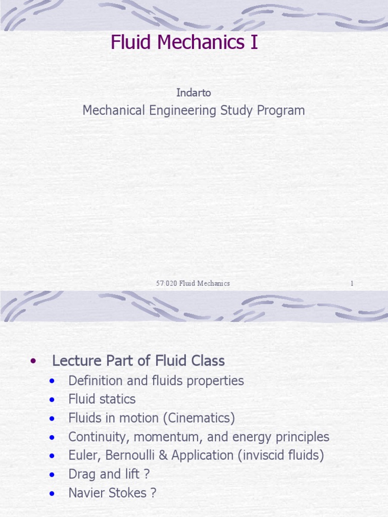 Fluid Mechanics I: Mechanical Engineering Study Program | PDF | Fluid ...