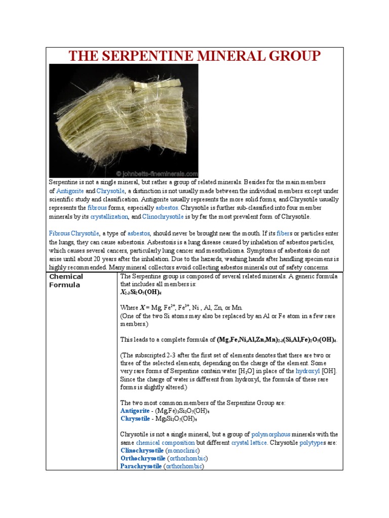 The Serpentine Mineral Group | PDF | Minerals | Asbestos