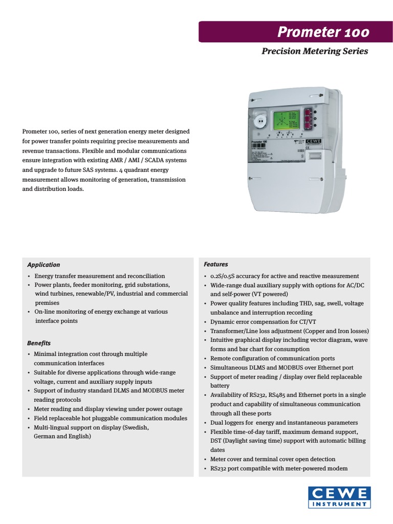 Prometer 100 Energy Meter Overview | PDF | Power Supply | Computer Network