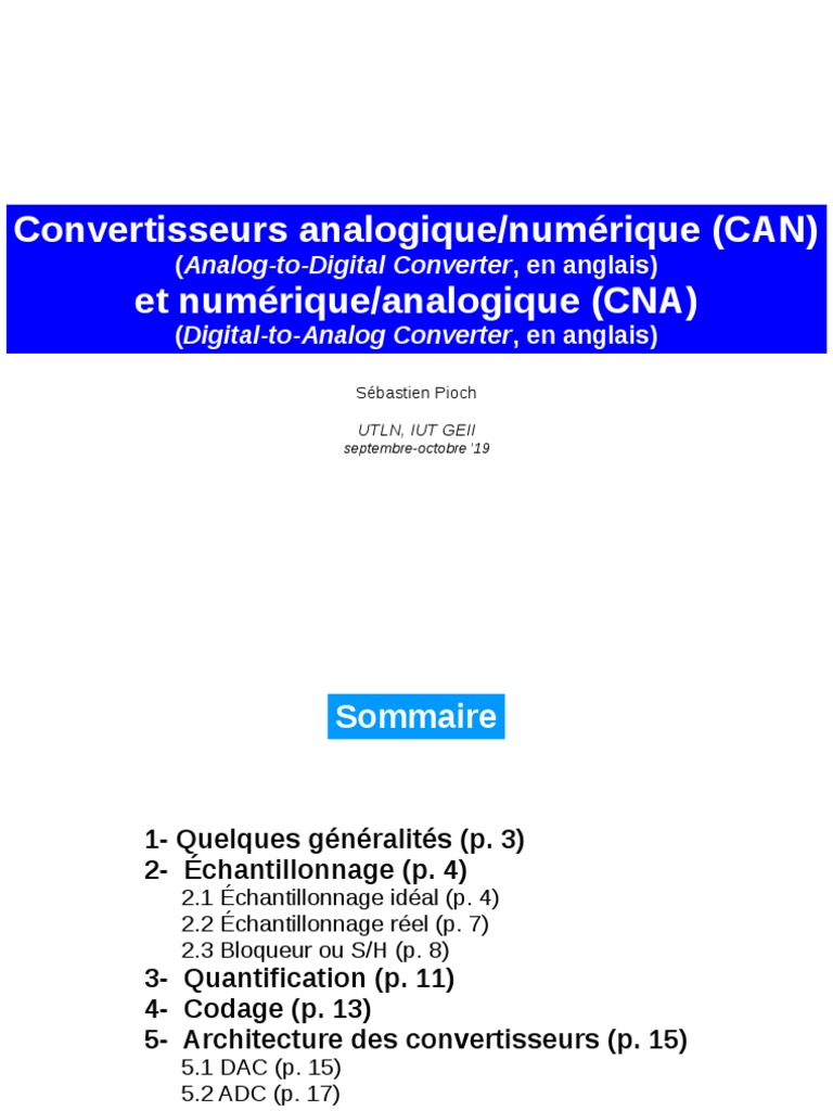 Convertisseurs CAN/CNA : Concepts Clés | PDF | Échantillonnage (signal ...