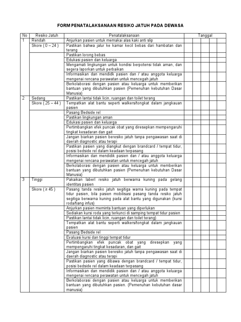 Form Penatalaksanaan Resiko Jatuh Pada Dewasa | PDF