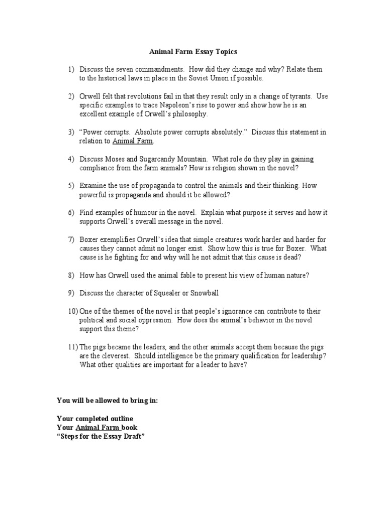 Animal Farm Essay Topics | PDF